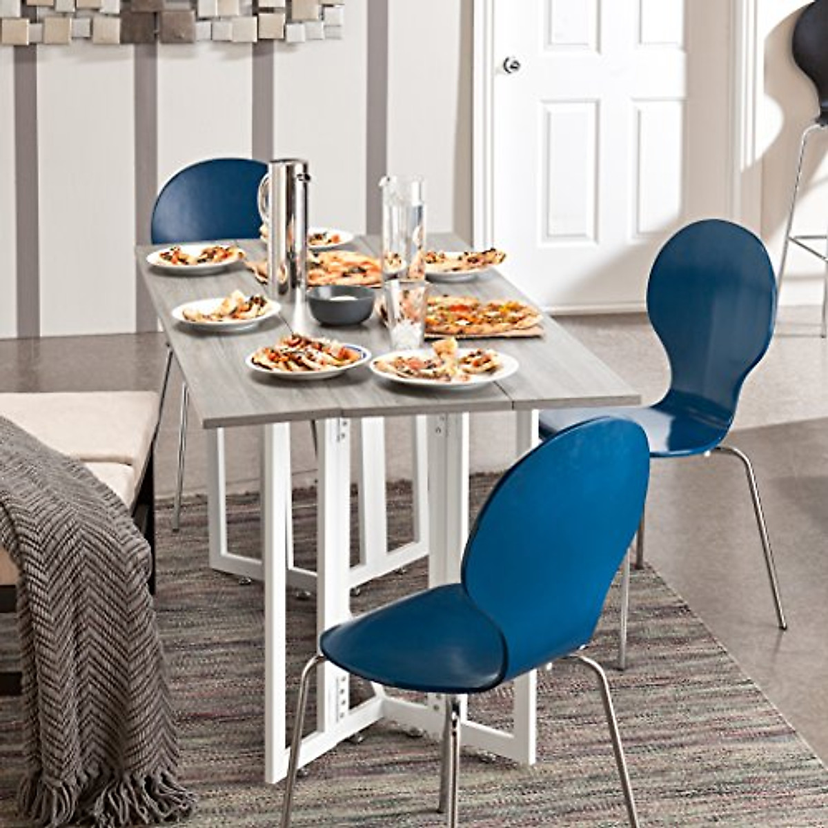 SEI Furniture Driness Drop Leaf Console to Dining Convertible Table, Weathered Gray, White