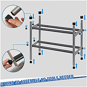 HEDOMII 2-Tier Expandable Shoe Rack, Stackable and Adjustable Shoes Organizer Storage Shelf, Sturdy and Durable Metal Structure Free Standing Shoe Rack for Closet Entryway Doorway