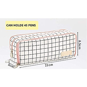 Wangyiqian Pencil Pen Case Multi Compartments Pen Bag Pouch Holder Large Capacity Square Grid Cosmetic Bags Organizer Girls Boys Adults Teen Double Window