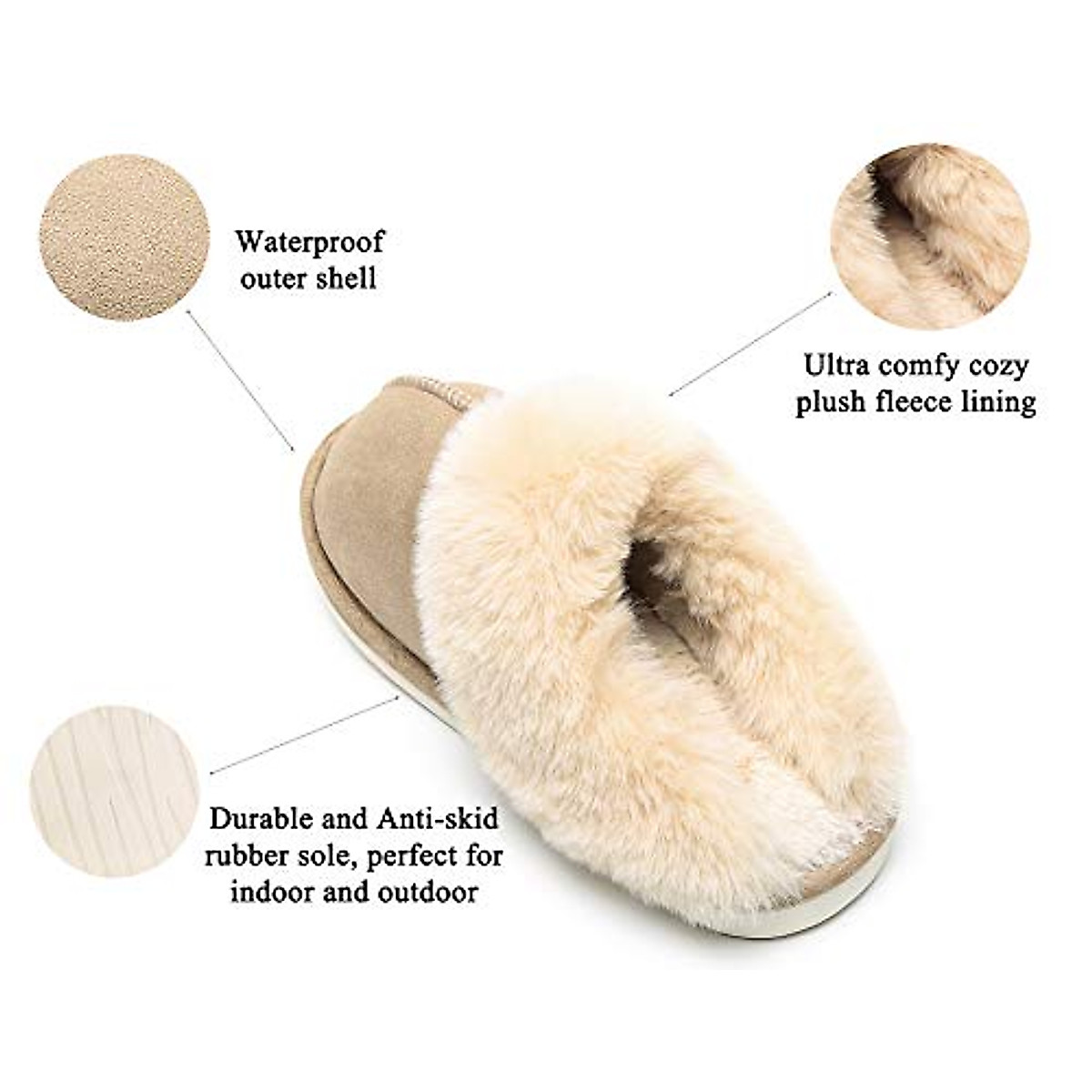 Epsion Womens Winter Warm Slipper Faux Fur Fluffy Slip-On House Slippers Suede Plush Lined/Anti-Skid Sole Indoor Outdoor
