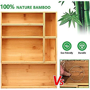 MaxGear Drawer Organizer 100% Bamboo Drawer Organizer Stackable 6-Pieces Wood Drawer Organizer, 18x12x2 inches Multi-use Desk Drawer Organizer with Various Sizes for Office, Kitchen, Bedroom, Bathroom