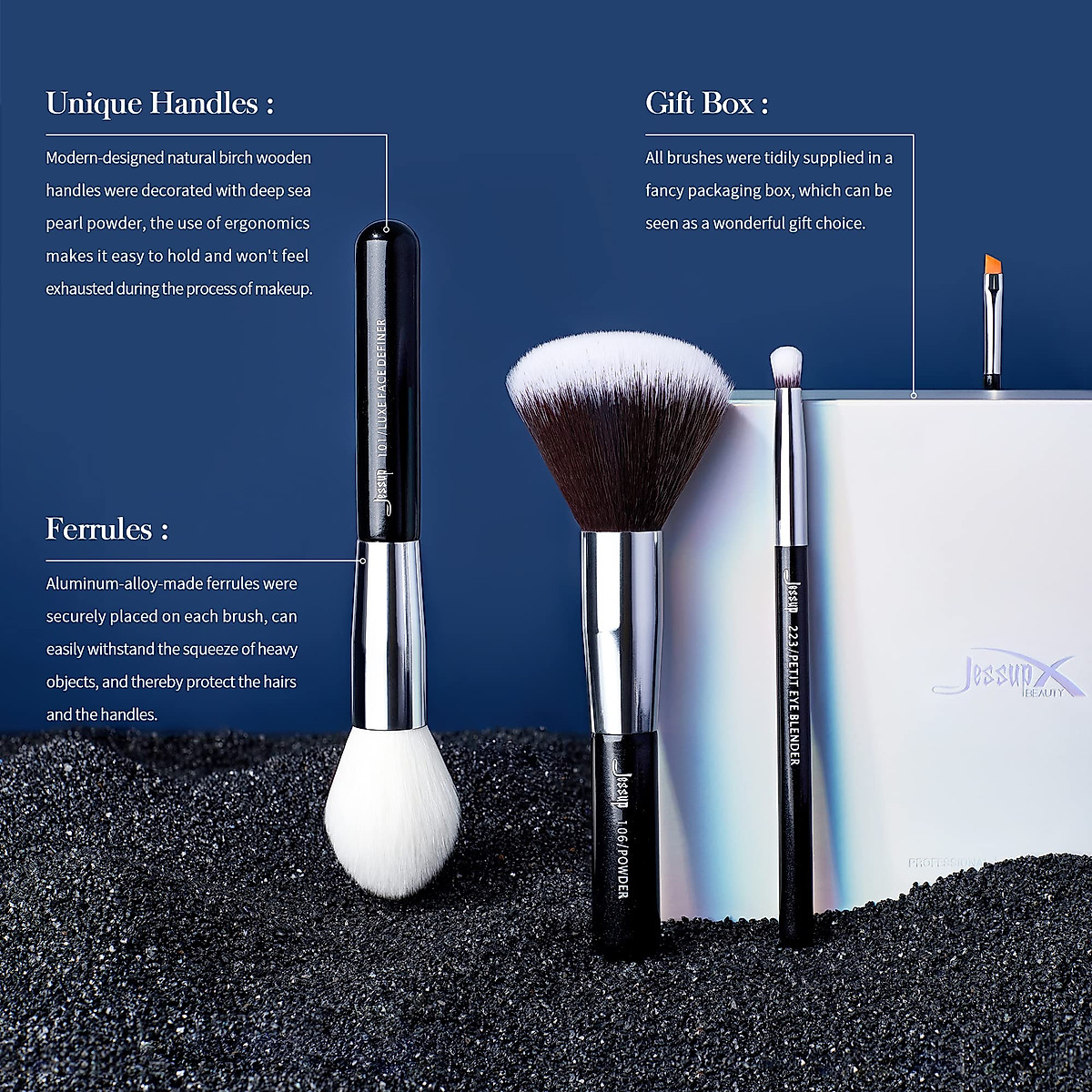 Jessup 25pcs Professional Makeup Brush Set Foundation Powder Concealer Eyeshadow Blending Blush Highlighter Natural-Synthetic Hair Brushes (Black/Silver)