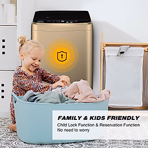 rosmena Portable Washing Machine, 25 LBS Full Automatic Apartment Washer with 10 Programs & 8 Water Levels, Low Noise Clothes Washing Machines with LED Display for Camping, Apartment(Gold)