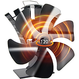 VODA Heat Powered Stove Fan 6 Blades, 120° Rotation Left-Right with Button Control, Efficient Wood Stove Fan for Heat Distribution in Fireplaces and Wood Stoves - Ideal for Eco-Conscious Homeowners