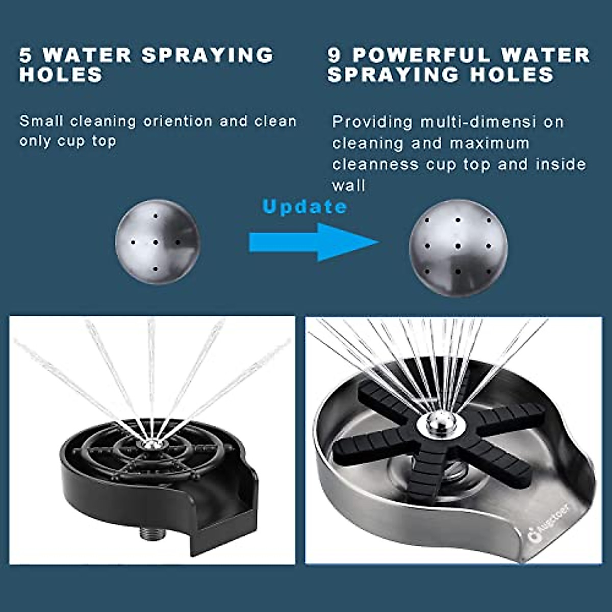 Augctoer Glass Rinser for Kitchen, Spray Holes Faucet Glass Washer, Kitchen Sink Glass Rinser, Sink Cup Rinser,Bar Cup Washer, Removable,Stainless Steel,Brush Nickel (304 Stainless steel)