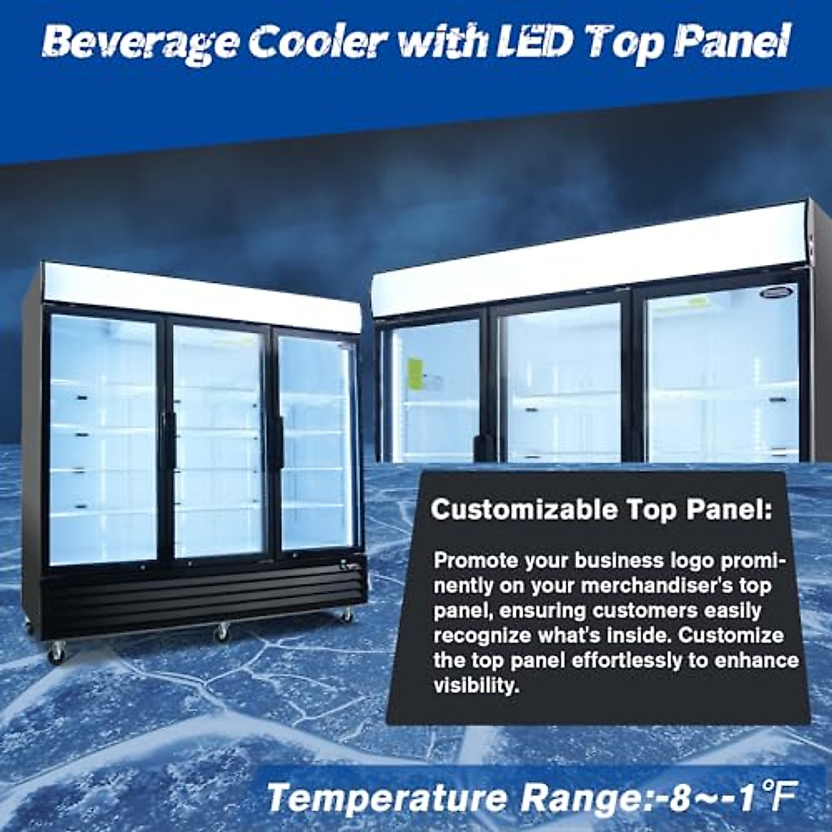 Durable Commercial Freezer with Triple Glass Door, 70 cu. ft. Large Capacity Freezer for Restaurant, Minimart, Bakery, Coffee Shop, 81" W x 34" L x 83" H