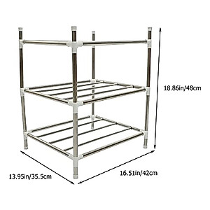 Luxshiny Stainless Steel Shelf Rack Stackable Cabinet Shelf Heavy Duty Pan Shelf Pot Rack Organizer 3 Tier Storage Shelves for Home Kitchen Cabinet Organizations Silver