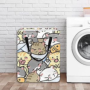 Cute Cats Doodle Print Collapsible Laundry Hamper, 60L Waterproof Laundry Baskets Washing Bin Clothes Toys Storage for Dorm Bathroom Bedroom