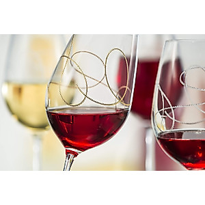 Barski Wine Glass, Goblet, Crystal Glass, Set of 4 Glasses, with String Design, Made in Europe, 14 oz.