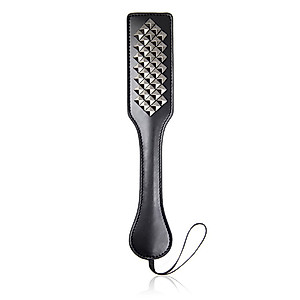 Hylvicky Leather Riveted Slapper, Non-Slip Handle Horse Whip Crop, Durable Black Faux Leather Paddle for Horses Equestrianism Tool and Riding Crop Training for Men and Women