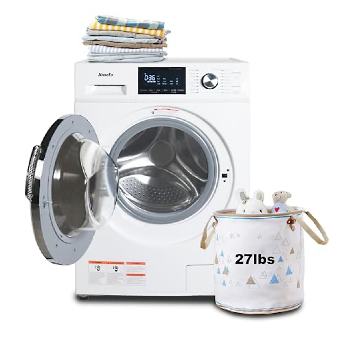 SMETA Compact Front Load Washer Washing Machine 2.8 cu. ft. Small Front Foading Space Saving Washer 24" with 36-Minute Quick Clothes Washing Machines RV Dorm Camper (2.8 cuft)