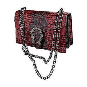 GLOD JORLEE Fashion Chain Straps Crossbody Bag for Women - Tie Dye Satchel Handbags Square Purses Evening Clutch Tote (red)