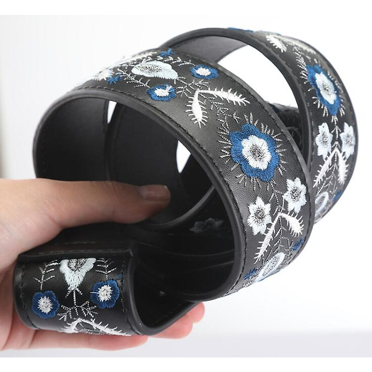 Embroidery Flowers Genuine Leather Handbags Strap HandBag Straps Replacement Shoulder Bag Straps (Black-02)