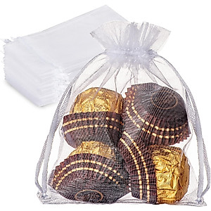 100PCS 4x4.72 inches Sheer Organza Bags, White Wedding Favor Bags with Drawstring, Jewelry Gift Bags for Party, Jewelry, Festival, Makeup Organza Favor Bags,net gift bags,Drawstring Goody bags (White)