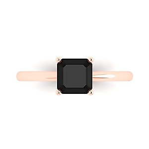 1.0 ct Asscher Cut Solitaire Natural Black Onyx Engagement Wedding Bridal Promise Anniversary Ring 18K Rose Gold Size 3.5