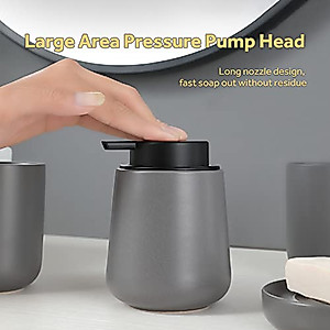 EVTHSU Ceramic Bathroom Accessory Set, 4 Pcs Bath Countertop Accessories Decor, Farmhouse Matte Hand Soap Dispenser Set with Liquid Pump Bottles, Tumbler, Soap Dish - Grey