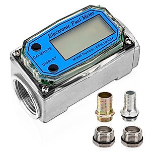 creahub 1 Inch Digital Turbine Flow Meter, Fuel Flow Meter, Water Flow Meter, Digital LCD Display Flow Rate 20-120 LPM, Adapters for Water, Gas Oil, Gasoline, Diesel and Other Liquids