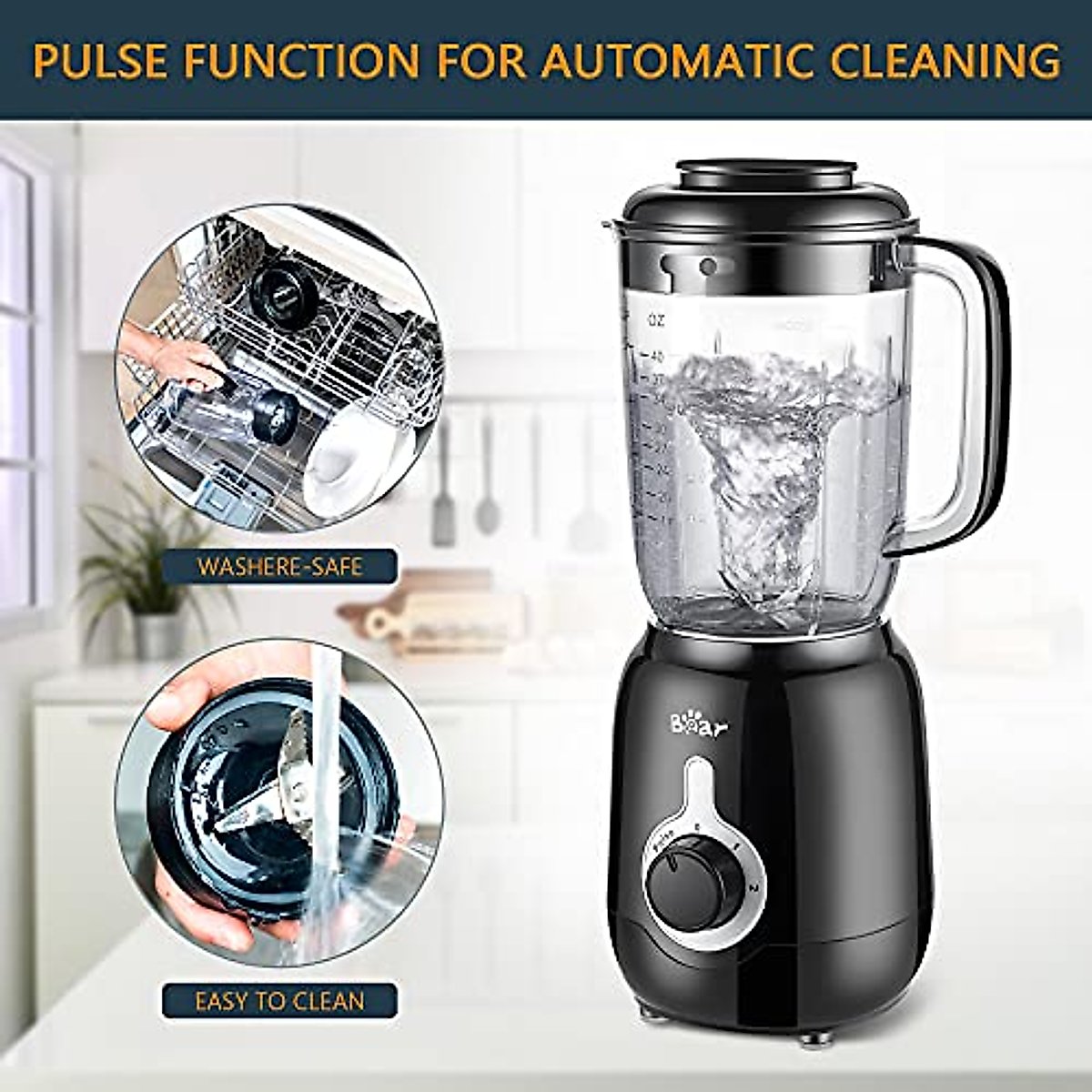 Bear Blender, 700W Smoothie Countertop Blender with 40oz Blender Cup for Shakes and Smoothies, 3-Speed for Crushing Ice, Puree and Frozen Fruit with Autonomous Clean