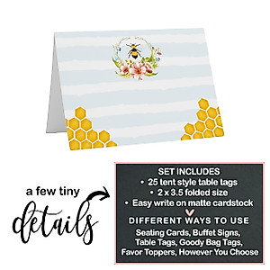 Bee Table Place Cards, Blank Buffet Signs for Baby Shower, Wedding Seating Cards, Bridal Shower Banquet, Bumblebee Folded Favor Tags, 25 Pack