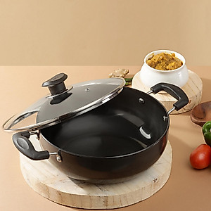 Vinod Black Pearl Hard Anodized Deep Kadai with Lid 5.5 Liters