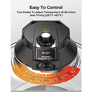 Oil-Free Air Fryer Oven, 12-19QT Air Fryer Toaster Oven, Right Large Infrared Halogen Convection Oven with Recipes, Nonstick and Dishwasher-Safe Glass Container (Black)