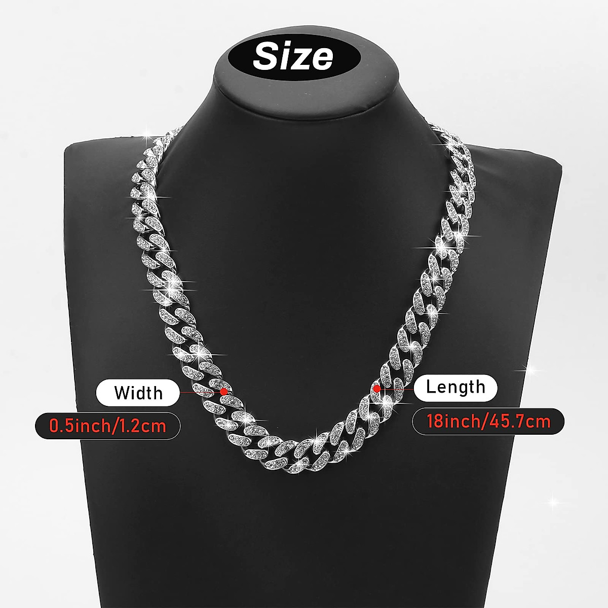 Coitak Cuban Link Chain Necklace, Silver/Gold Chain for Men, Bling Diamond Hip Hop Jewelry for Women 18 Inch (Silver)