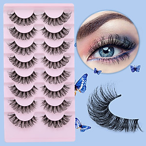 Natural lashes mink cat eye fluffy false lashes D curl Russian strip lashes extension clear band wispy curly fake eyelashes pack 8 pairs