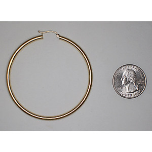 Extra Large 14K Yellow Gold Thick Tube Hoop Earrings, (3mm Tube) (60mm)