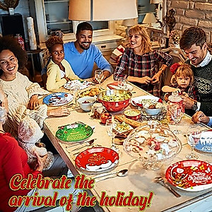 Sliner 120 Pcs 9 Inch Christmas Paper Plates Round Christmas Dinner Plates Cute Snowman Santa Themed Disposable Plates Dinnerware Plates for Xmas Winter Season Holiday Party Baking Cookie Dishware