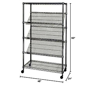Omega 24" Deep x 48" Wide x 60" High 5 Tier Slanted Wire Black Shelf Truck