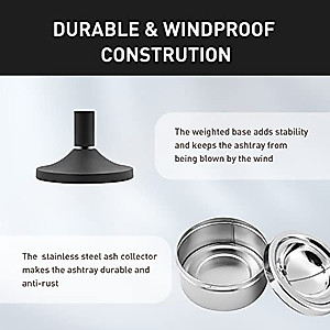 Anfrere Standing Ashtray Outdoor for Patio, Large & Tall Outside Ash Tray for Cigarette Butt Receptacle Disposal, Commercial Metal Smokers Cigar Ashtrays Container with Lid, Matte Black, B01DK