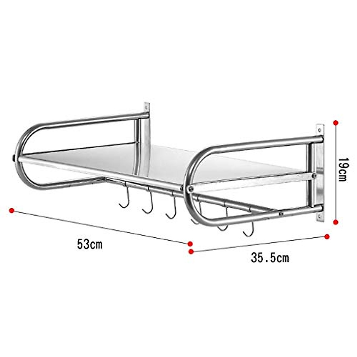JF-XUAN Kitchen Shelf Kitchen shelf Lixin Microwave Oven Rack WallMounted 304 Stainless steel Thick steel plate with Removable hook knife holder Tableware rack (color : Silver, Size : 53 * 35.5 * 19