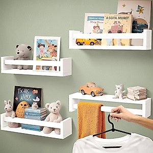 Joyooss Set of 4 Wall Bookshelf for Kids Room Decor-White Floating Book Shelves for Wall Book Shelf Toddler Bookshelf Kids- Nursery Book Shelves, Ideal for Nursery Decor, Baby Room Decor, Toy Storage