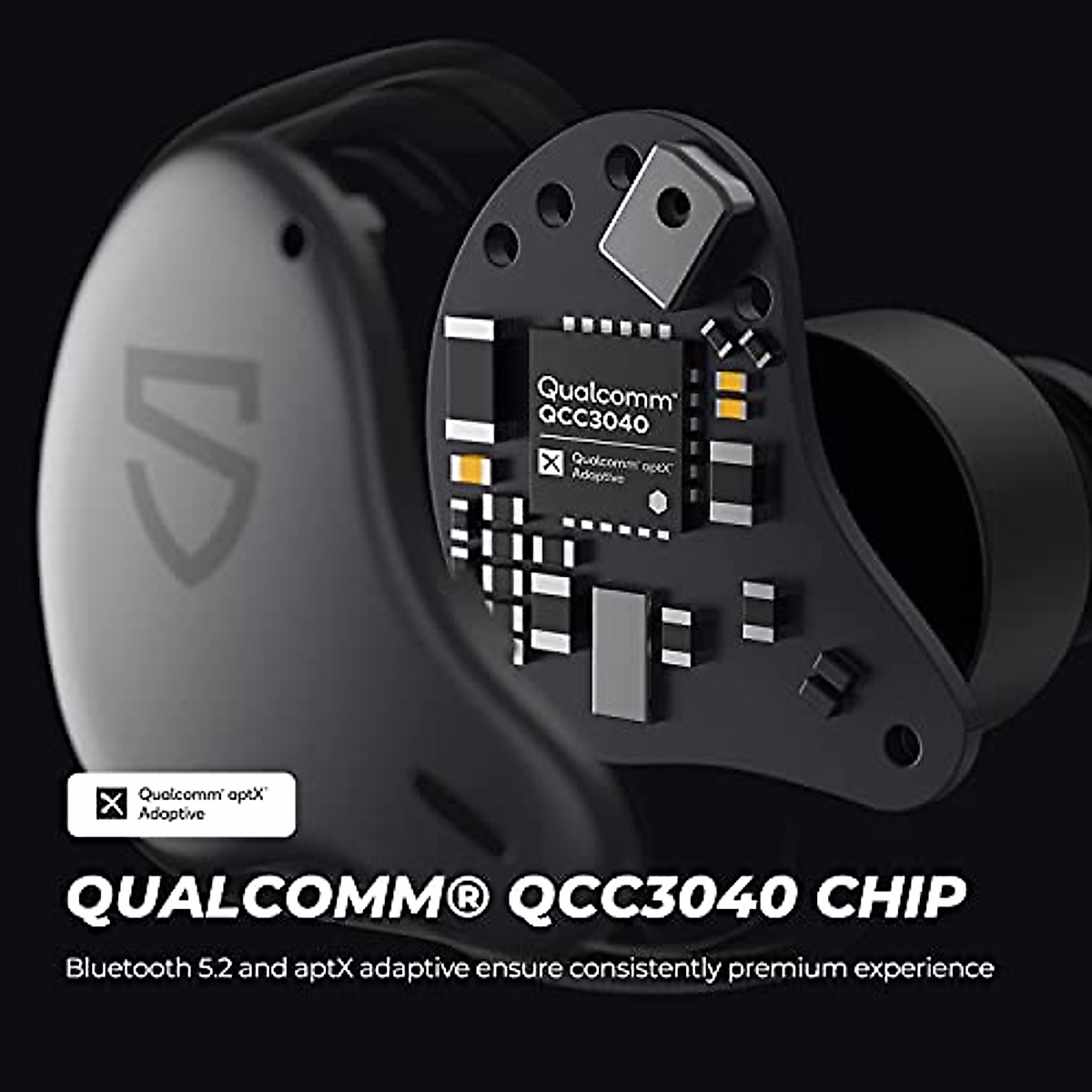 SoundPEATS H1 Wireless Earbuds Bluetooth V5.2 Headphones with QCC3040, Hybrid Dual Driver Earphones with Immersive Sound, aptX Adaptive, 4-Mic, CVC 8.0, Game Mode, Total 35 Hours