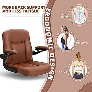 SEATZONE Office Chair Mid Back Desk Chair Lumbar Support Desk Chairs with Wheels and Flip-up Armrest Adjustable PU Leather Computer Chair Backward Tilt,Camel