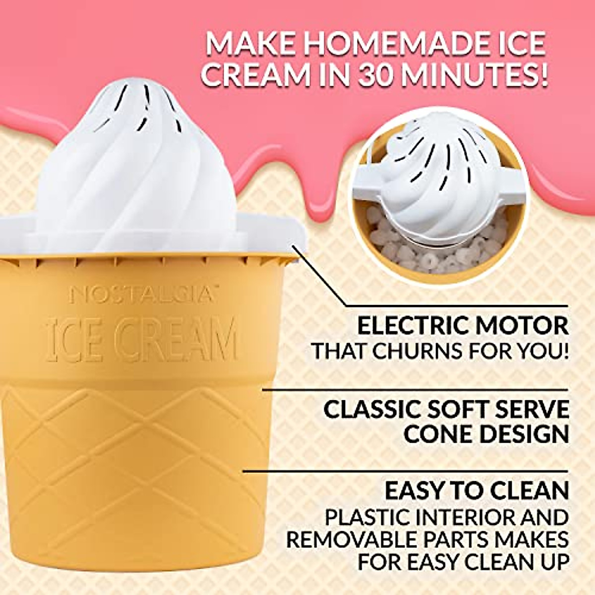 Nostalgia Electric Ice Cream Maker - Old Fashioned Soft Serve Ice Cream Machine Makes Frozen Yogurt or Gelato in Minutes - Fun Kitchen Appliance - White - 4 Quart