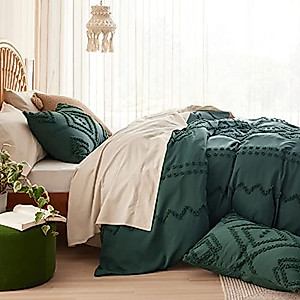 Bedsure Duvet Cover King - King Duvet Cover, Boho Bedding King for All Seasons, Chic Geometric Tufted Kids Duvet Cover (Forest Green, King, 104"x90")