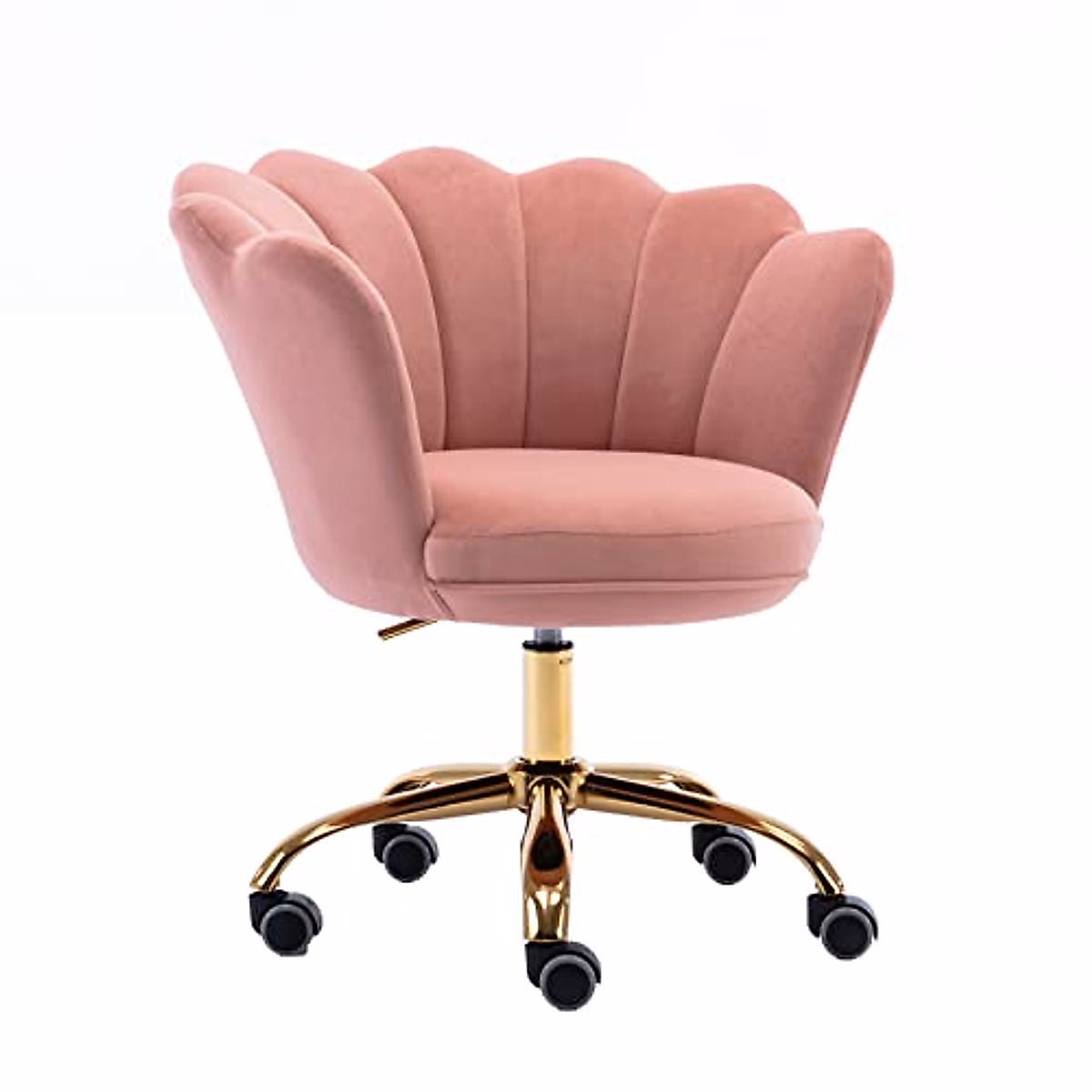 ZOBIDO Comfy Home Office Task Chair with Wheels, Cute Modern Upholstered Velvet Seashell Back Adjustable Swivel Vanity Desk Chair, for Women, for Girls, Living Room, Bedroom, (Pink)