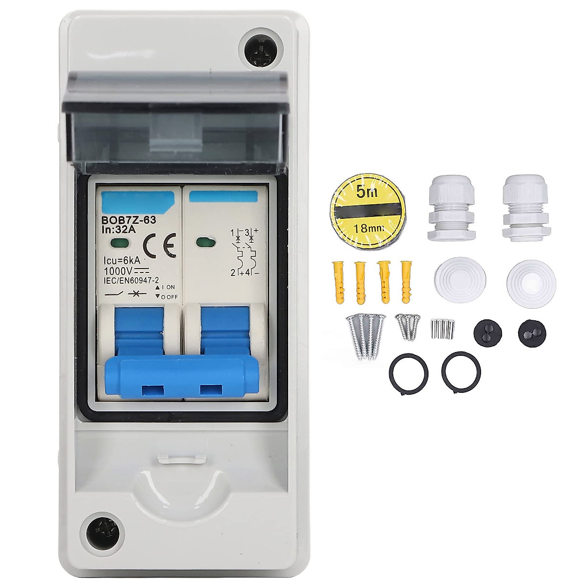 2P 32A 1000V DC Circuit Breaker, 6KA IP65 Waterproof DC Isolator Switch Solar Disconnect Switch for Solar Panel PV System Renogy Solar Panels Switch Panel Solar Panel Disconnect Switch