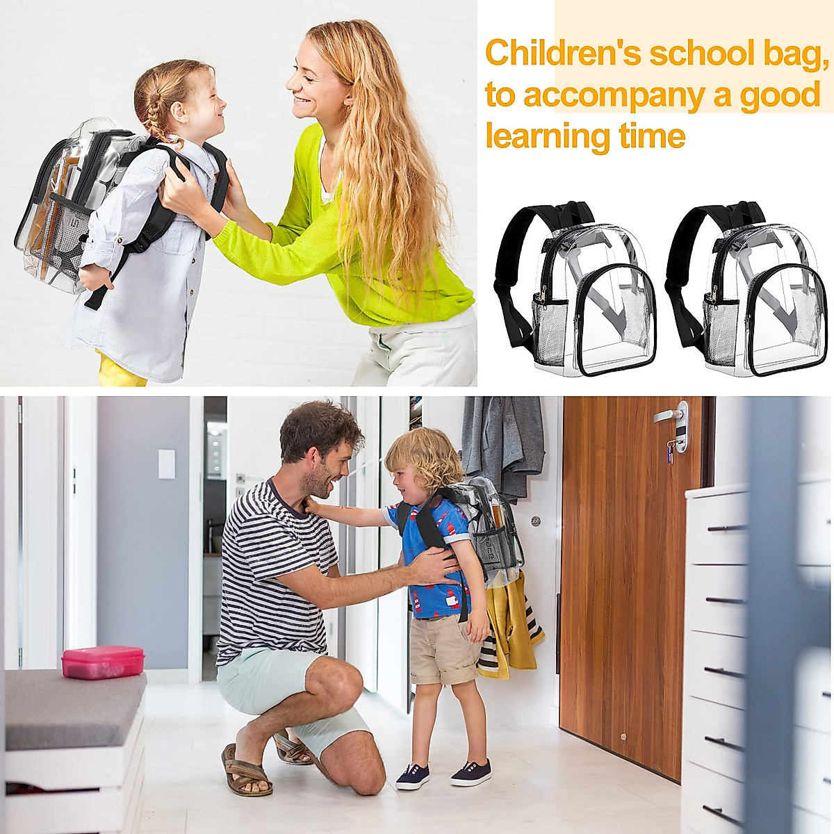4 Pieces Cute Clear Backpacks for over 8 Year Old Kindergarten Children PVC Transparent Bookbag See Through Plastic Bookbag for Toddler School Backpack