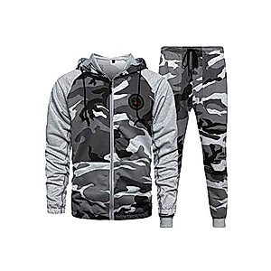 PASOK Men's Casual Tracksuit Set Long Sleeve Full-Zip Running Jogging Athletic Sweat Suits Style 2 Gray 2XL
