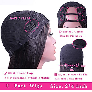 CanaryFly U Part Wigs Human Hair Wigs For Black Women Brazilian Straight Human Hair Wigs None Lace Front Wigs Glueless Natural Color U-part Wigs Hair Extension Clip(26inch, U-Part wig)