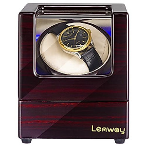 Lenway Watch Winder Super Quiet， Automatic Watch Winder Four Rotation Modes，Battery Operated or Ac，with Led Light，Watch Winder for Rolex， High-End Piano Paint Baking Process Single Watch Winder