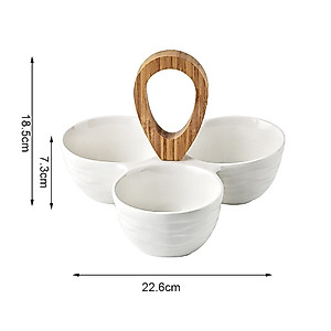 Ceramic Snack Serving Tray, 3-Compartment-Porcelain Modern Tabletop Serving Trays with Handle, Condiments Nuts Snacks Candy Serving Bowls