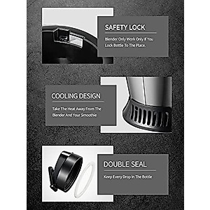 Personal Blender with 2 x 20oz Travel Bottle and Coffee/Spices Jar, Portable Smoothie Blender and Coffee Grinder in One , 500W Single Serve Blender for Shakes and Smoothies, BPA free, by Yabano (Black)