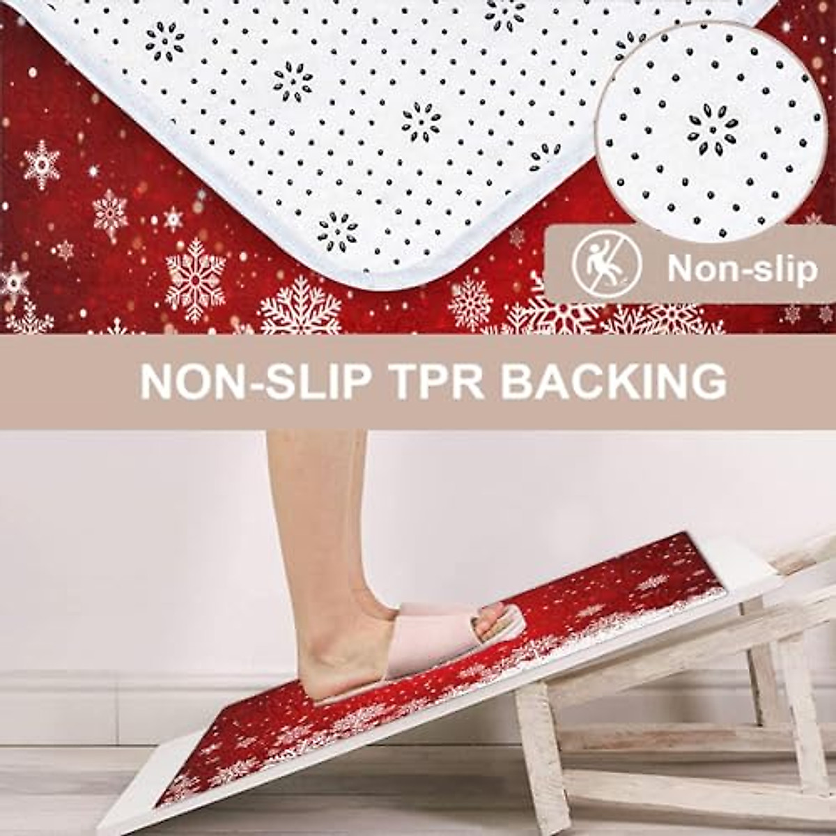 ArtSocket Christmas Bathroom Rugs and Mats Set 3 Piece, Christmas Red Classic Rugs Non Slip, Snowflake Absorbent Microfiber Memory Foam Bath Mat Machine Washable Bathroom Floor Mats