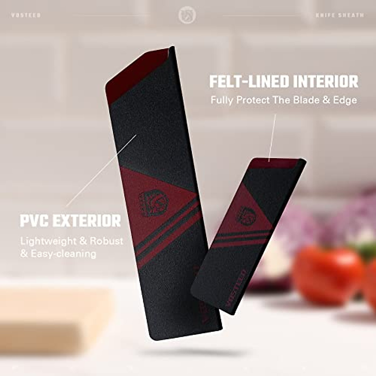 Vosteed Knife Sheaths for Kitchen Knives - Professional Knife Guard Set of 2 for Chef's Knife & Small Cutting Knife, Durable Knife Covers (Pack of 2, Fits 8.5in & 5in Blades)