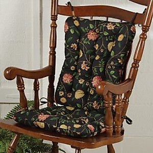 Barnett Home Decor Rocking Chair Cushion Set - Nassau Vine Onyx Black Floral - Size Extra-Large - Machine Washable, Latex Foam Filled Seat Pad and Back Rest, Reversible - Made in USA (Onyx Black, XL)