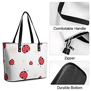 Womens Handbag Ladybug And Ladybird And Flowers Pink Leather Tote Bag Top Handle Satchel Bags For Lady