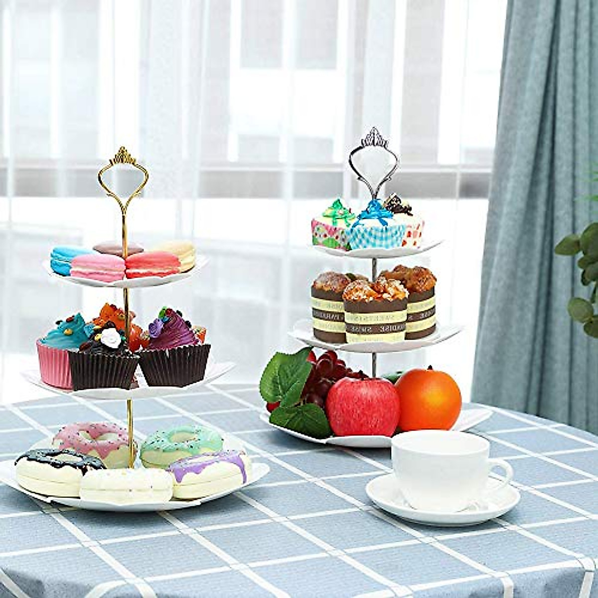 3 Tier White Cupcake Stands, 2 Pack Plastic Tiered Serving Tray, Dessert Display Stand for Party Birthday Wedding Baby Shower Christmas